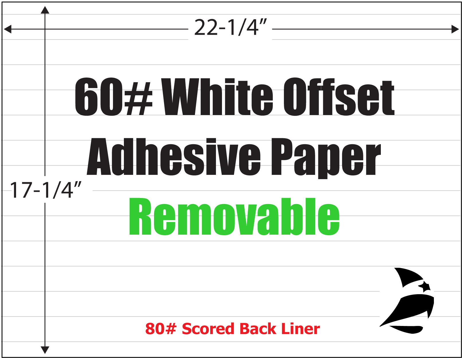 White Offset 60# Adhesive Paper, 17-1/4" x 22-1/4", Removable, Scored ...