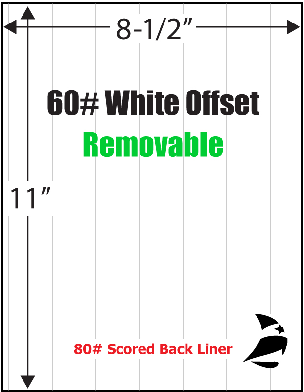 White Offset 60# Adhesive Paper, 8-1/2" x 11", Scored, Removable, 1,000 ...