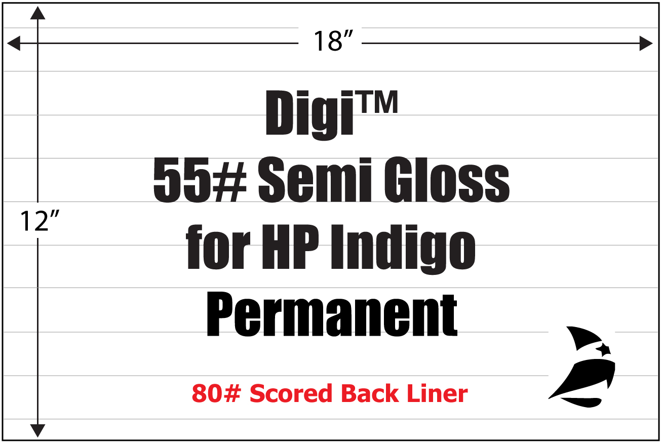Digi™ 55# Semi Gloss for Indigo, Permanent, Scored Liner, 12" x 18 ...